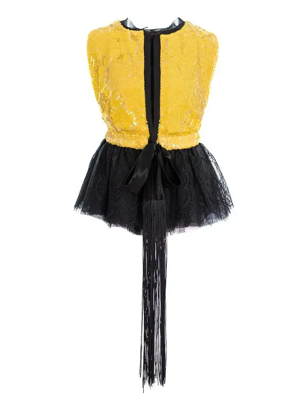 CONCEPT A TROIS Sequin Vest With Tulle And Lace - Yellow