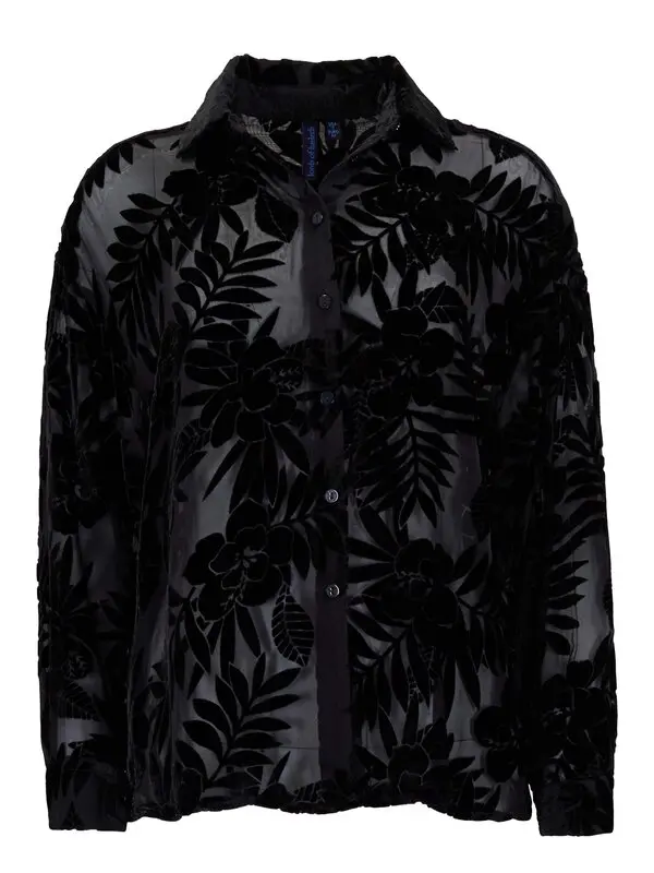 LORDS OF HARLECH Nadia Country Floral Velvet Devore Shirt - Black