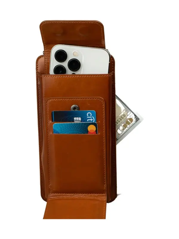 LEATHERE Leather Crossbody Bag Phone Wallet - Brown