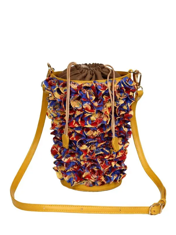 F3ROG BY RANA Coral Bucket Bag With Shoulder And Crossbody Strap - Yellow/red/blue