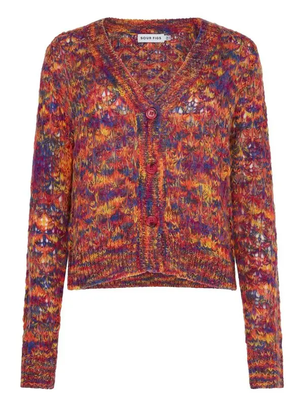 SOUR FIGS V-neck Mélange Knit Cardigan - Orange/red