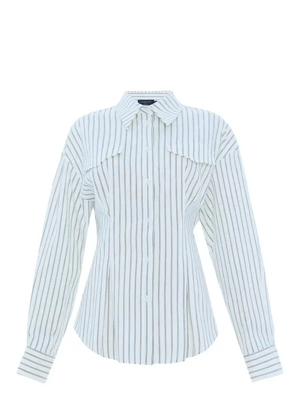 EXQUISE Striped Slim Fit Long Sleeve Shirt - White