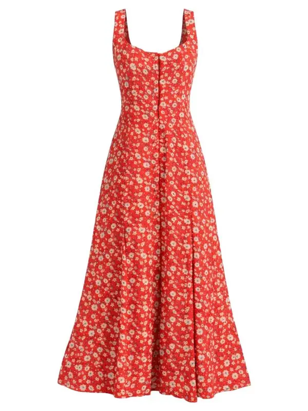 ROSE & NANCY Philippa Floral Print Midi Dress - Red