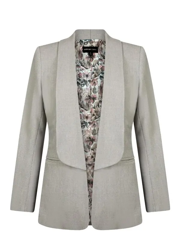 MADISON / SAVILE Shawl Collared Boyfriend Blazer In Mini Check - Grey