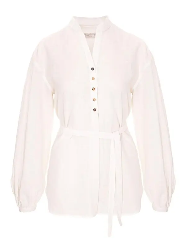 IPANOMI Bishop Sleeves Cotton And Linen Shirt - White