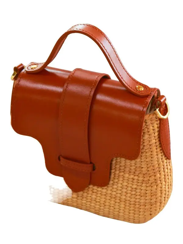 SILK AND BEARS Handwoven Water Hyacinth Crossbody Bag - Brown/gold