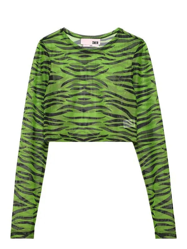 COME ON Zebra Tulle Crop Top - Black/green