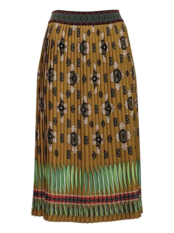 LALIPOP DESIGN Abstract Floral Print Pleated Midi Skirt - Yellow