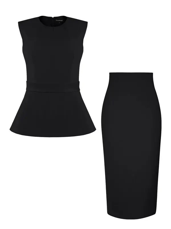 TIA DORRAINE Sleeveless Top And Pencil Midi Skirt Set - Black