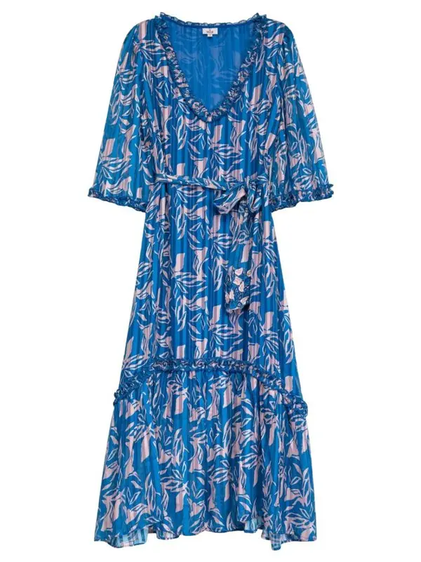 NIZA Printed Midi Wrap Dress - Blue