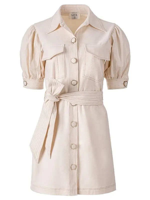 LITA COUTURE Topstitch Detail Cotton Dress - White