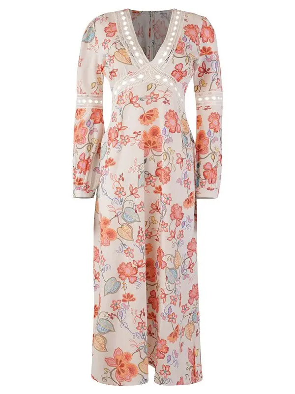 RAISHMA Evelyn Floral Print Midi Dress - White