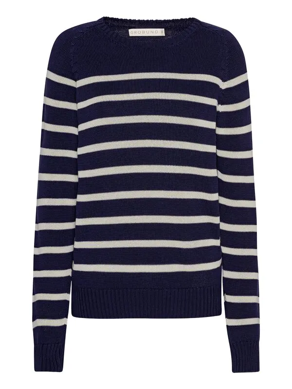 GROBUND Helga Striped Knit Blouse - Blue