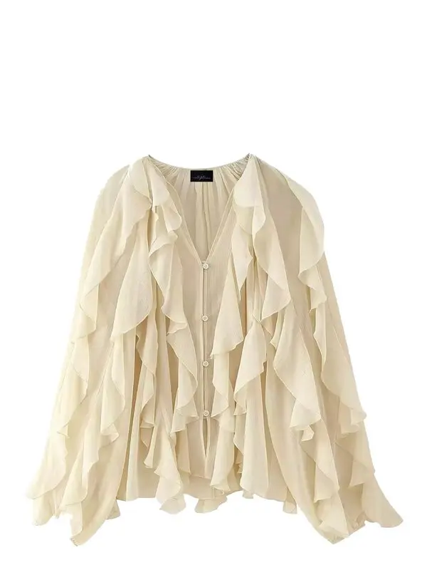 CHANEL JOAN ELKAYAM Ruffled Chiffon Blouse - White