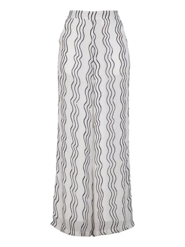 ROSE & NANCY Corinne Waves Print Wide Leg Trousers - White
