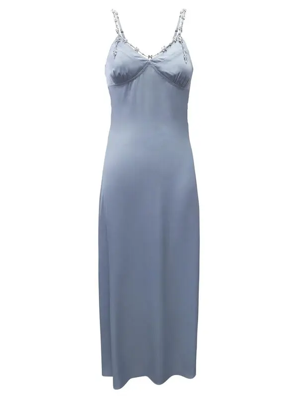 RIVIERA SOIRÉE Taylor Bejeweled Satin Maxi Dress - Blue