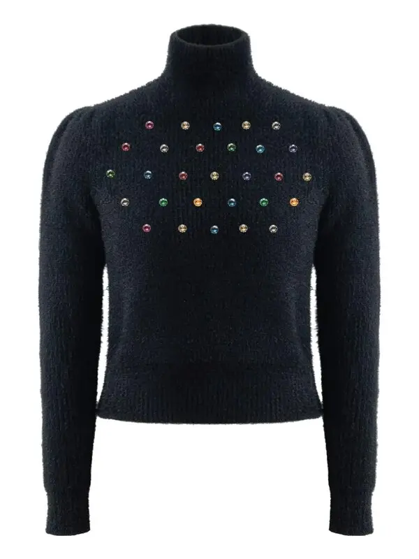 ROCH PEREL Embellished Knit Turtleneck Sweater - Black