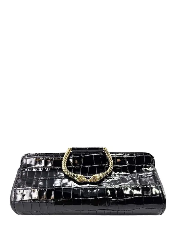 MADISON MAISON Leather Moc Croc Clutch - Black