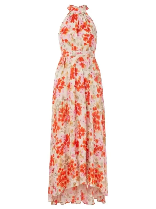FRANCHETTI BOND Rosamunda Pansies Halterneck Dress - Red
