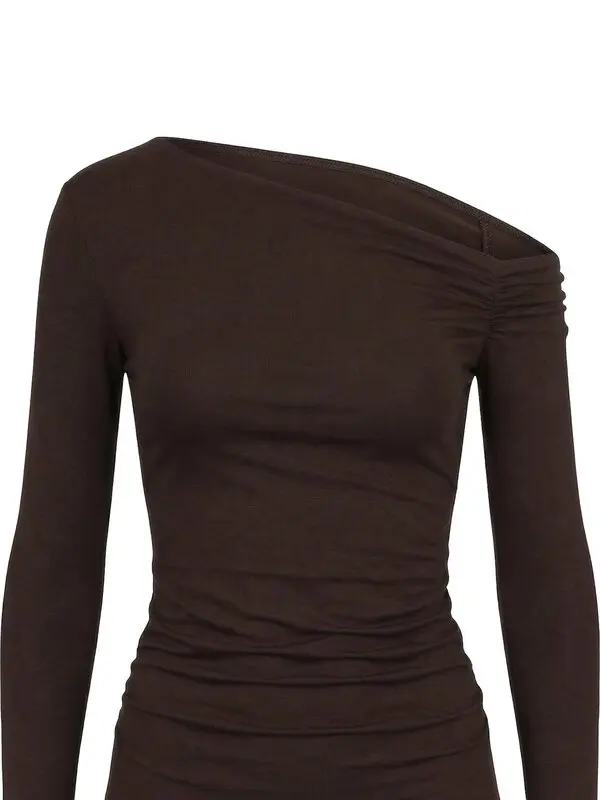 MONLICIA Asymmetric Off-shoulder Long Sleeve Top - Brown