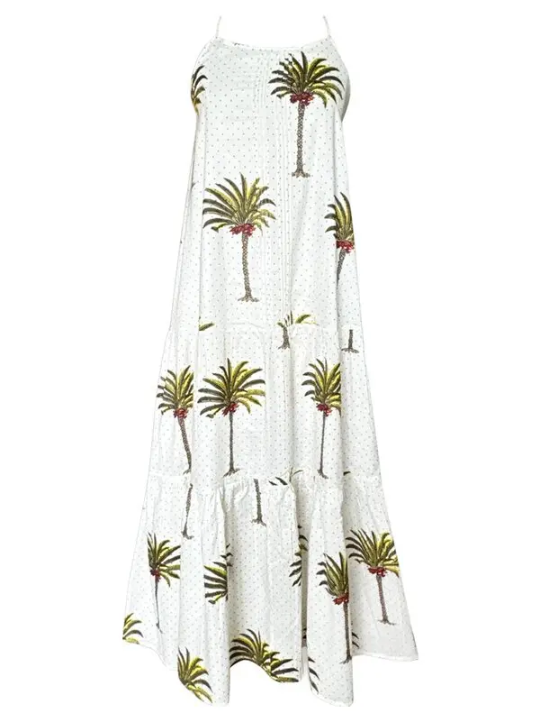 PICK HAPPY Pintuck Maxi Cotton Dress - Green/white