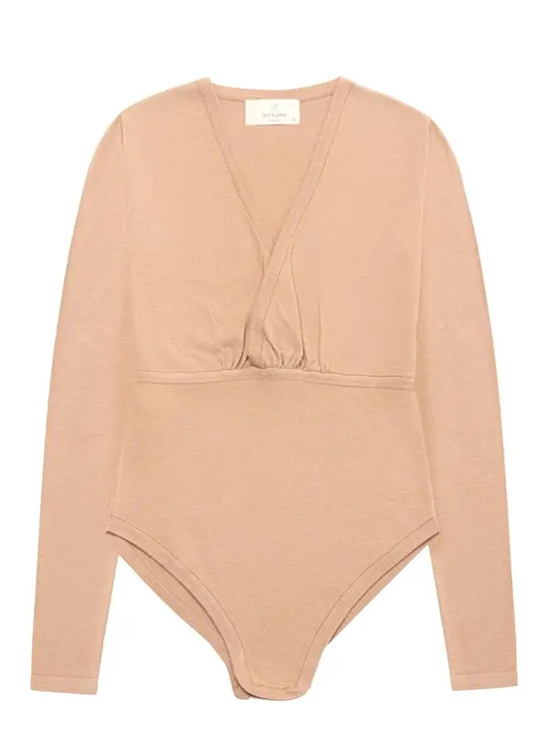 PERALUNA Devon V-neck Knit Bodysuit - Brown