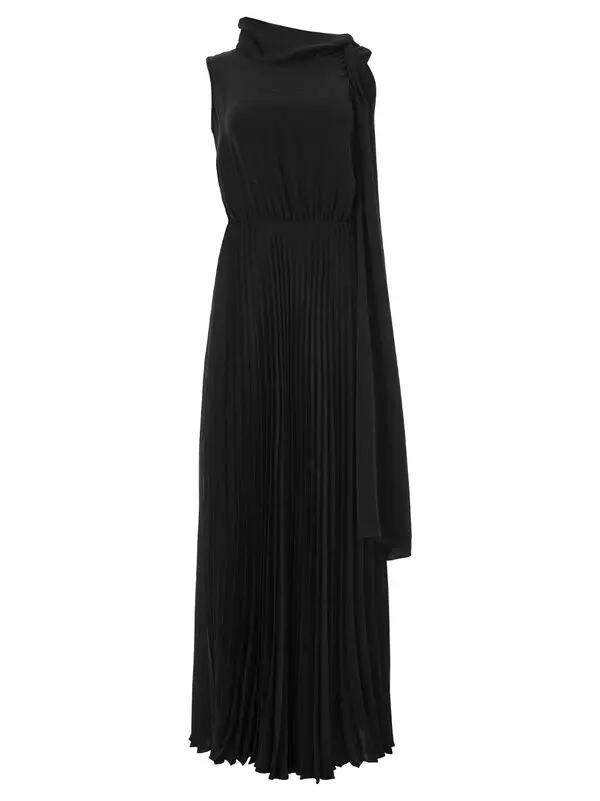 LITA COUTURE Long Pleated Tie-neck Dress - Black