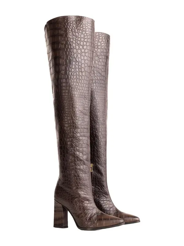 ROSAMUND MUIR LONDON Roma Crocodile Embossed Over-the-knee Boots - Brown