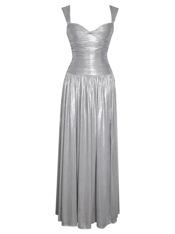 MISS CIRCLE NEW YORK Palmer Glitter Drop Waist Maxi Dress - Silver