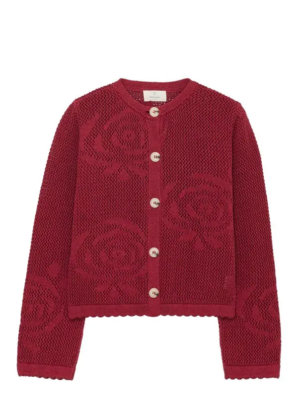PERALUNA Helena Crochet Knit Cardigan - Red