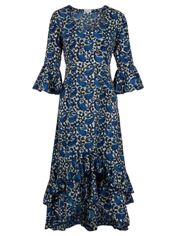 AT LAST... Victoria Printed Midi Dress - Blue