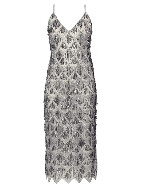 AGGI BY HALEWSKI Marilyn Sequin Maxi Dress - Silver