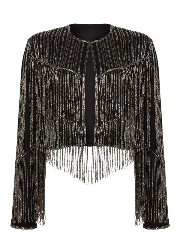 ROSE & NANCY Scarlett Beaded Fringe Jacket - Black/grey