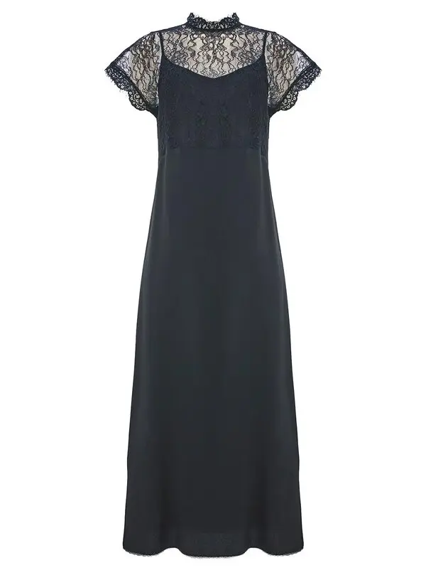 EXQUISE Regular Fit Crew Neck Dress - Black