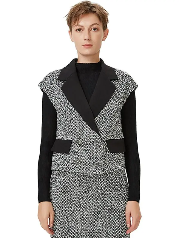 SMART AND JOY Tweed Waistcoat With Contrasting Collar - Grey
