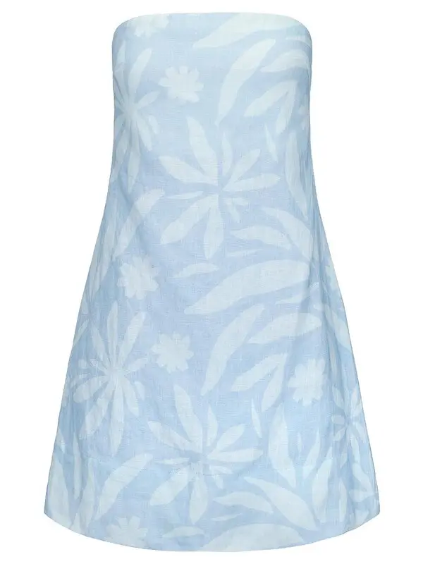 NUAJE NUAJE Rhea Strapless Mini Linen Dress - Blue/white