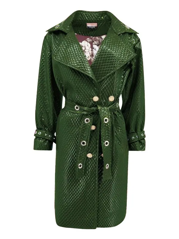MAUI X LOLITA Quilted Vegan Leather Trench Coat - Green