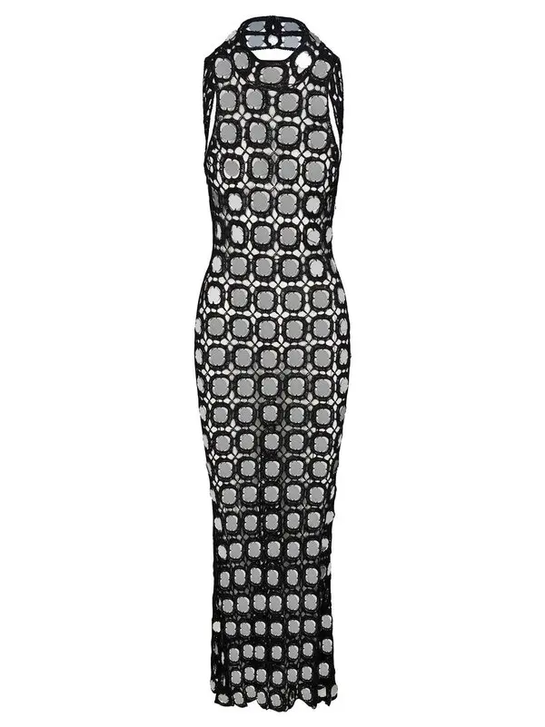 DELFI COLLECTIVE Selene Crochet Gown With Mirror Embellishments - Black