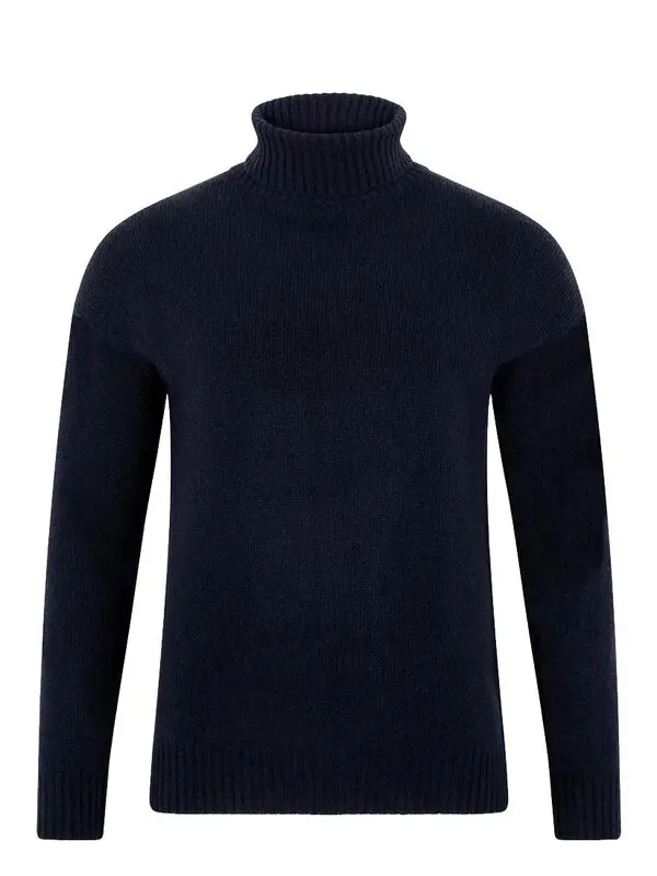 PAUL JAMES KNITWEAR Merino Cashmere Roll Neck Jumper - Blue