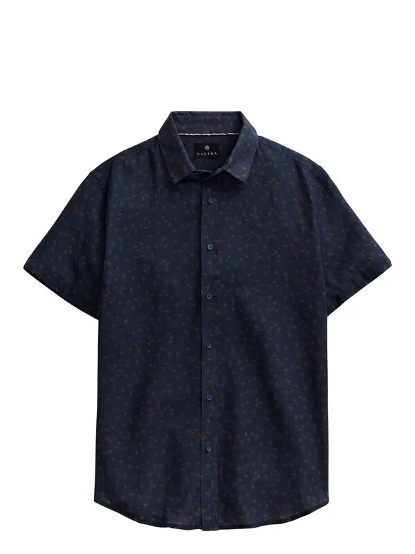 VUSTRA Orange / Blue West Coast Palms Printed Linen Shirt - Orange/blue