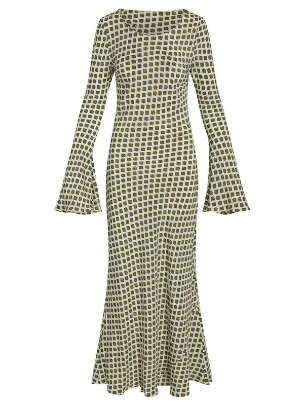 J MARIE Riviera Long Sleeve Maxi Dress - Green/white