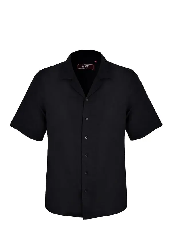 DAVID WEJ Hugo Linen Cuban Collar Shirt - Black