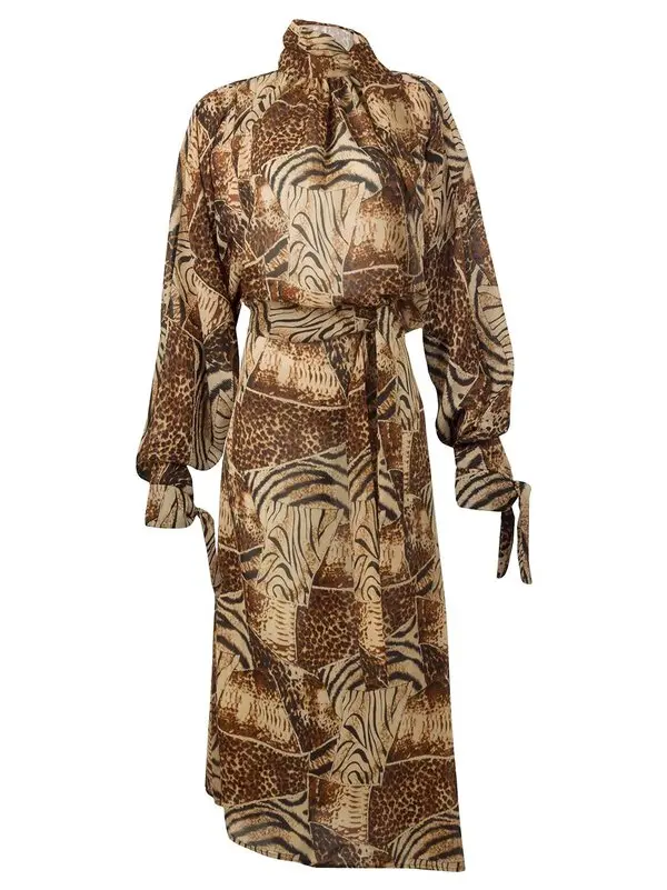 PALOMA LIRA Tiger Print Draped Dress - Brown