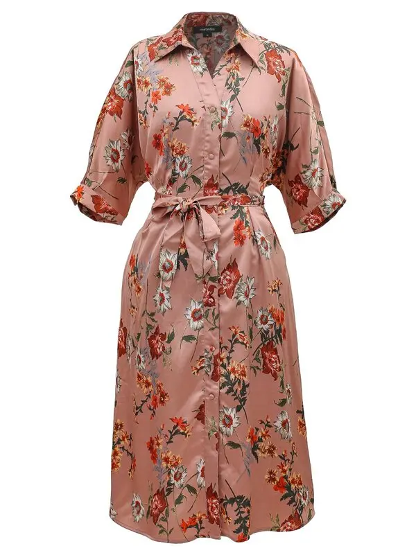 SMART AND JOY Floral Print Shirt Dress - Pink