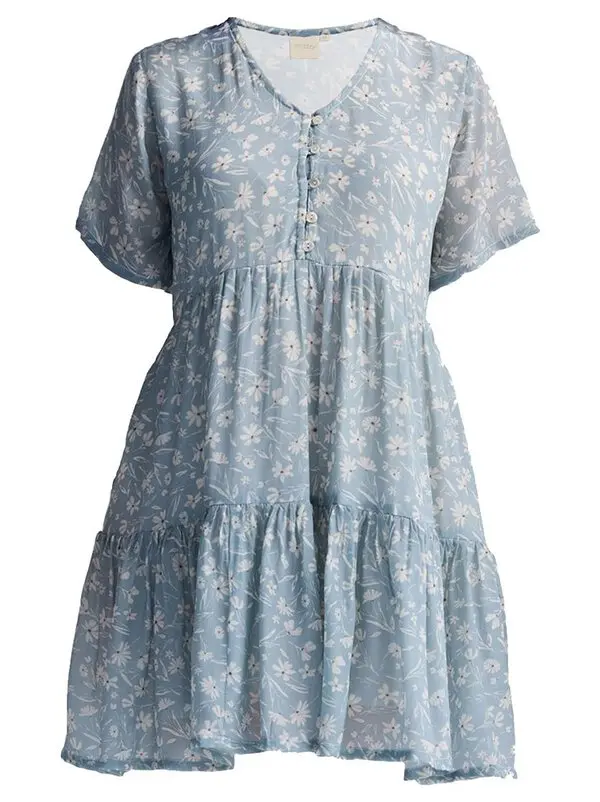 REISTOR Floral Tiered Short Dress - Blue