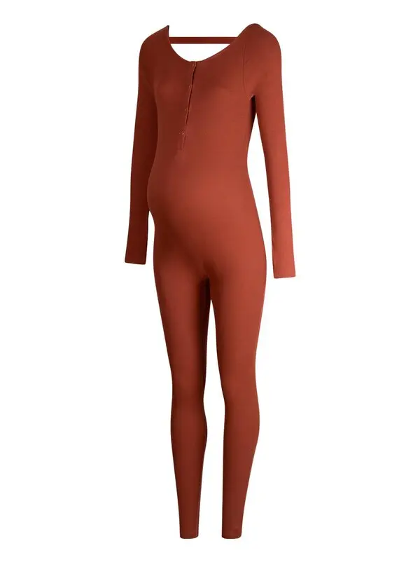 THE KOOZY Maternity Palma Long Sleeve One-piece - Brown