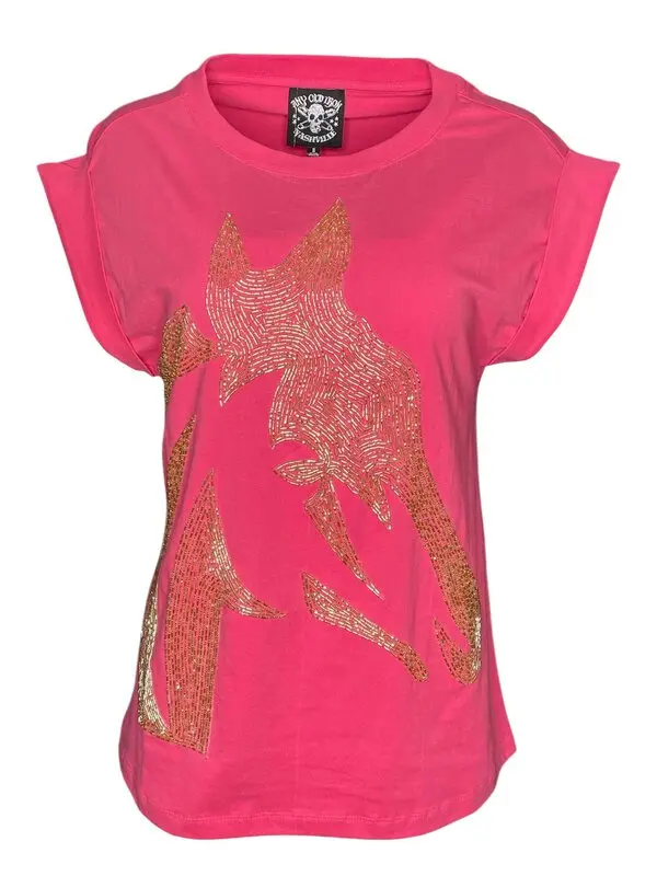 ANY OLD IRON Beaded Horse Head T-shirt - Pink/gold