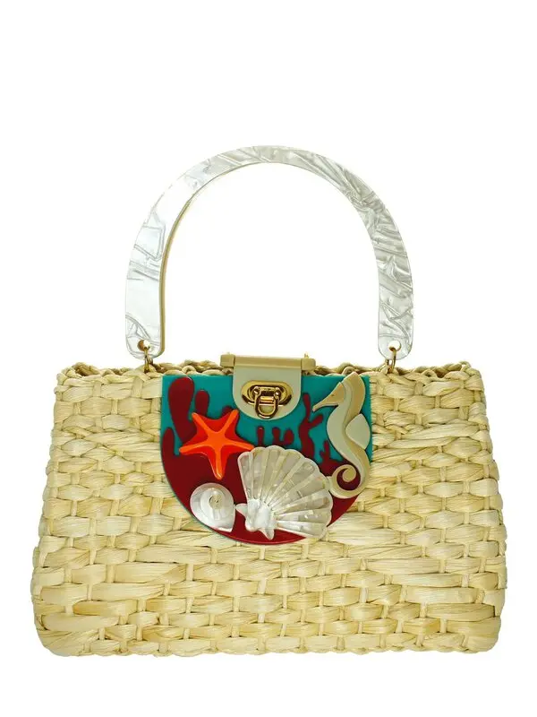 GISSA BICALHO Handmade Straw Bag With Acrylic Detailing - Beige