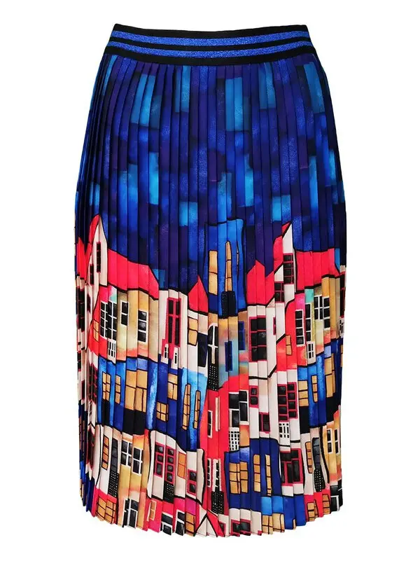 LALIPOP DESIGN Printed Pleated Midi Skirt - Blue
