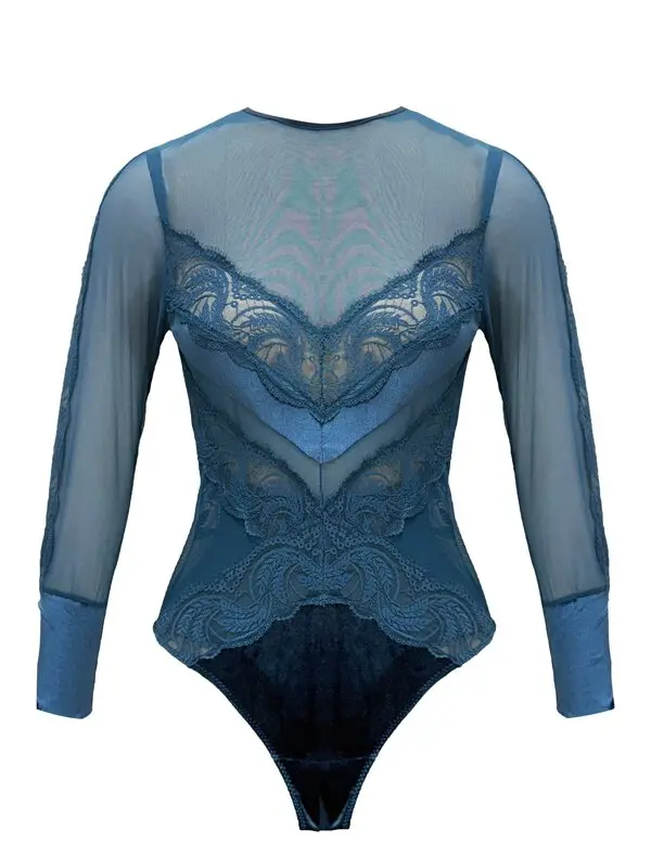 CAROL COELHO Hydros Lace, Velvet & Tulle Bodysuit - Blue